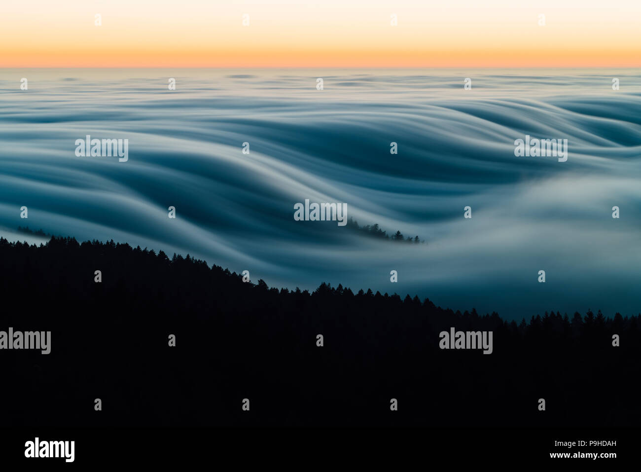 Sea of Fog rolling over Mountain Tamalpais in California Stock Photo ...