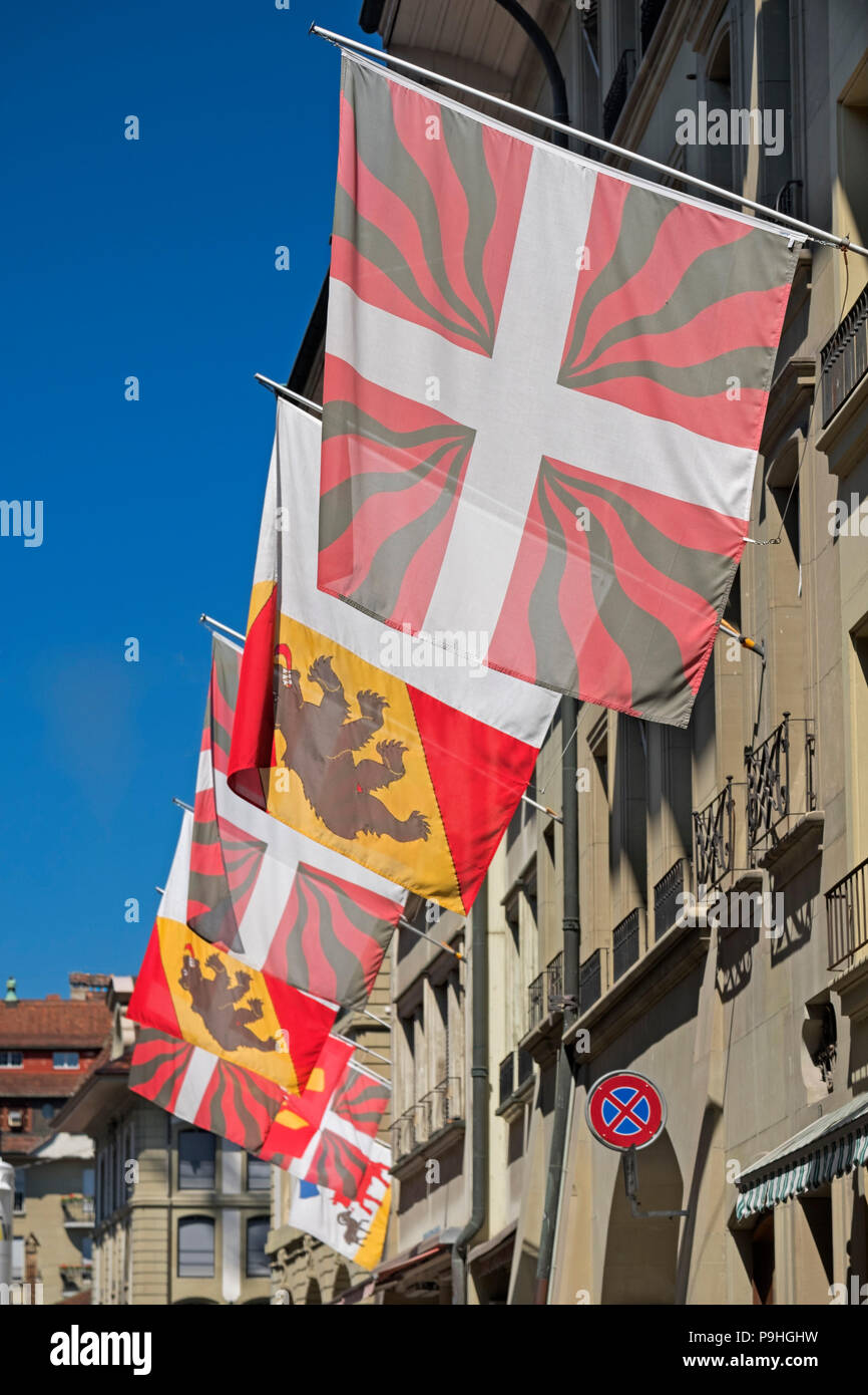 Colourful flags Old Town Bern Switzerland Stock Photo - Alamy