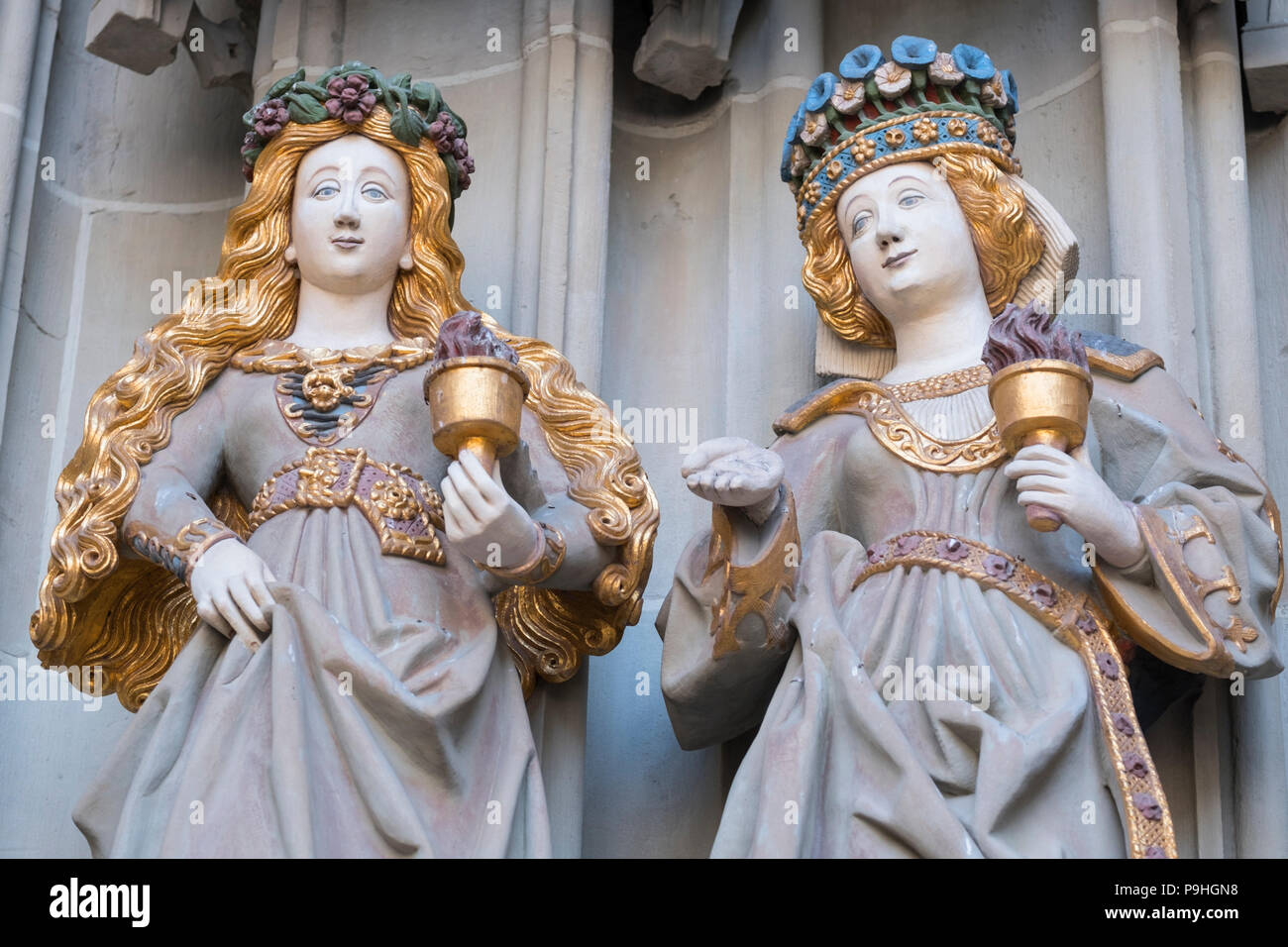 Central portico statues Minster Cathedral Bern Switzerland Stock Photo ...