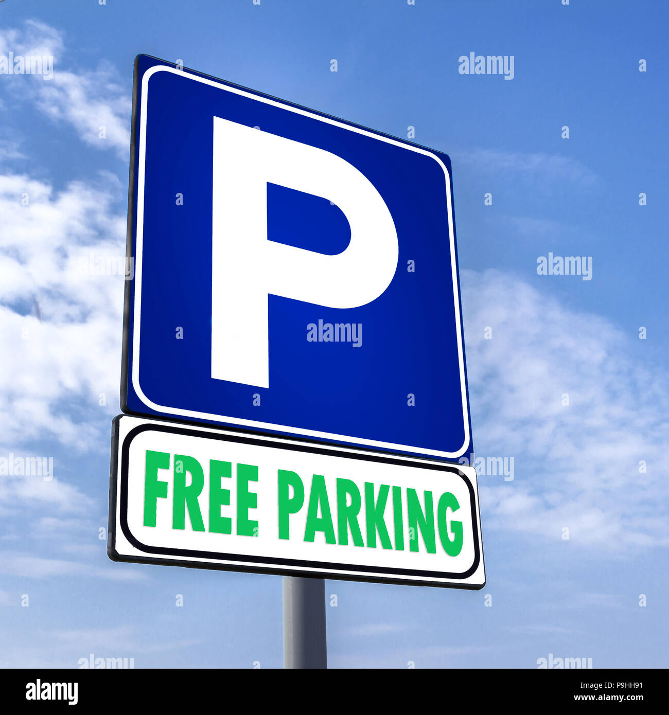 Free parking signal with clouds and sky on background Stock Photo - Alamy