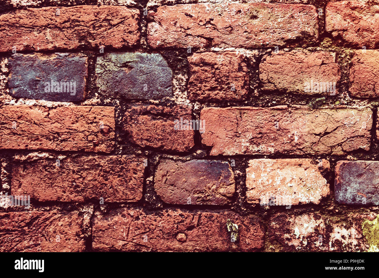 Rundown Red Old Vintage Urban Brick Wall Background. Retro Brickwall ...