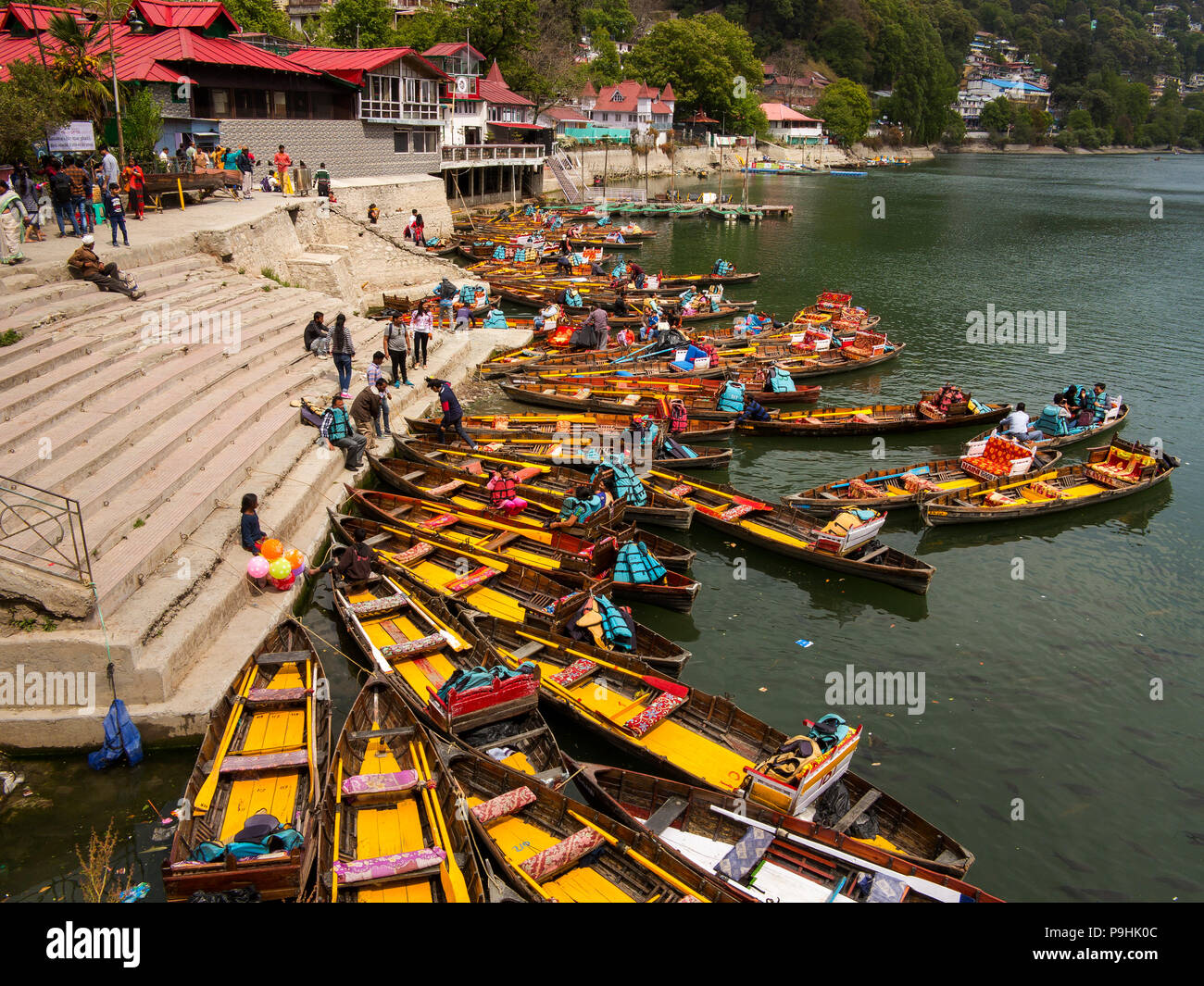 Indian tourists on a boat ride at Naini Tal Lake, Nainital, Uttarakhand ...