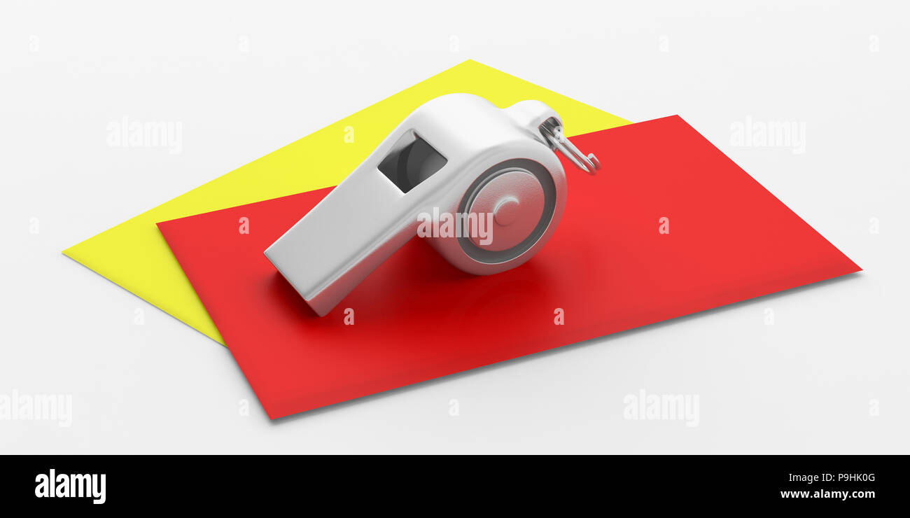 Soccer, football referee. Whistle and red yellow cards isolated on ...