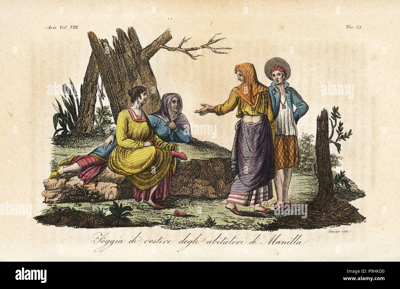 Costumes of the Tagalog women of Manila, the Philippines. Handcoloured ...