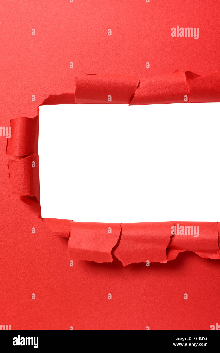 Torn red paper strip with white background copy space vertical Stock ...