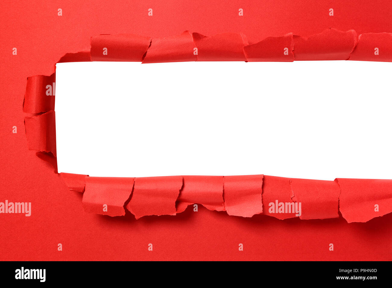 Torn red paper strip with white background copy space Stock Photo - Alamy