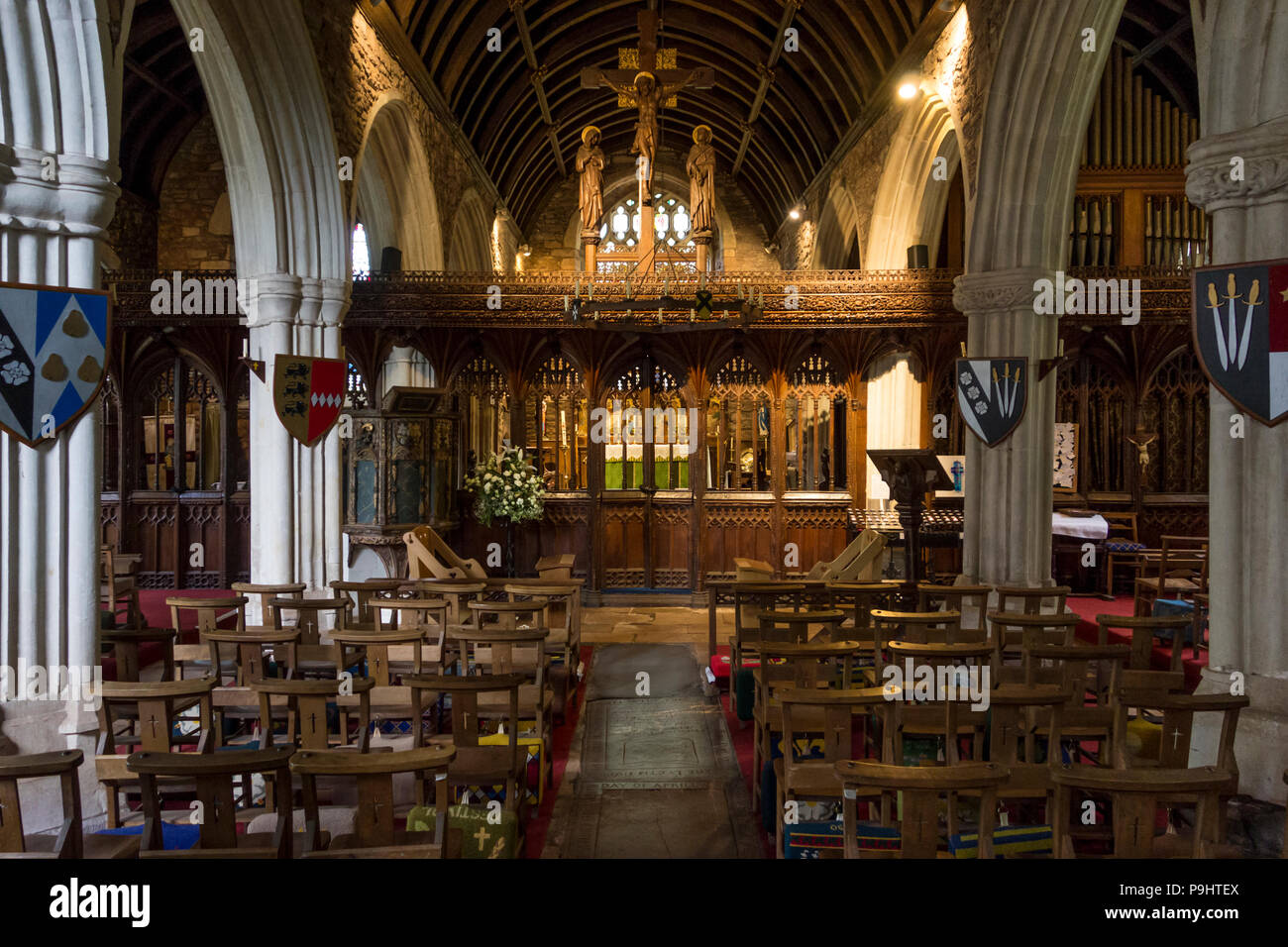 Interior of Cockington Church, Cockington, Torquay, Devon, UK Stock ...