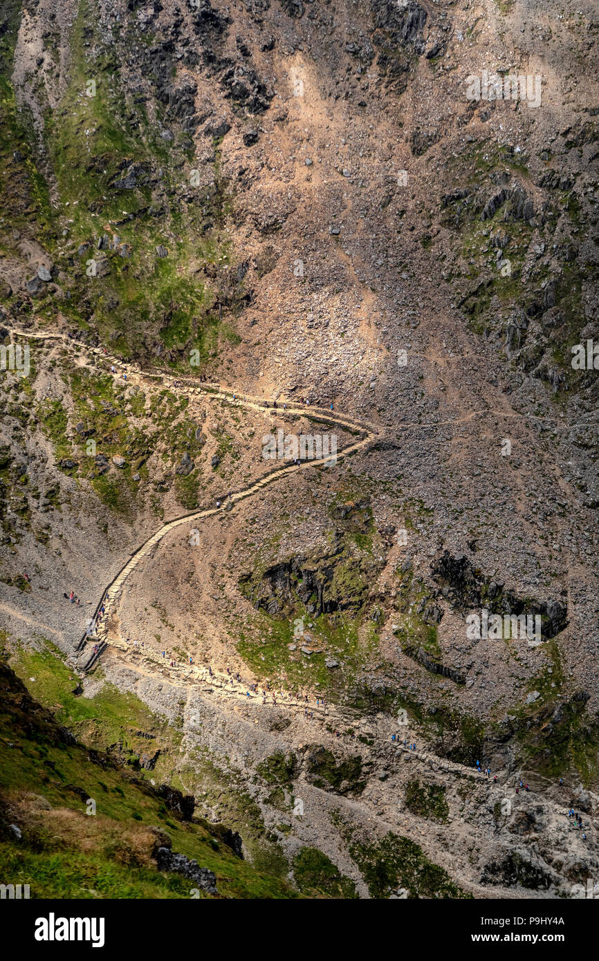 Hikers make their way up the Pyg track on the east face of Snowdon in ...