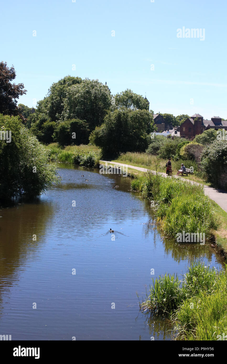 View looking along the Lancaster canal towards the city centre from ...
