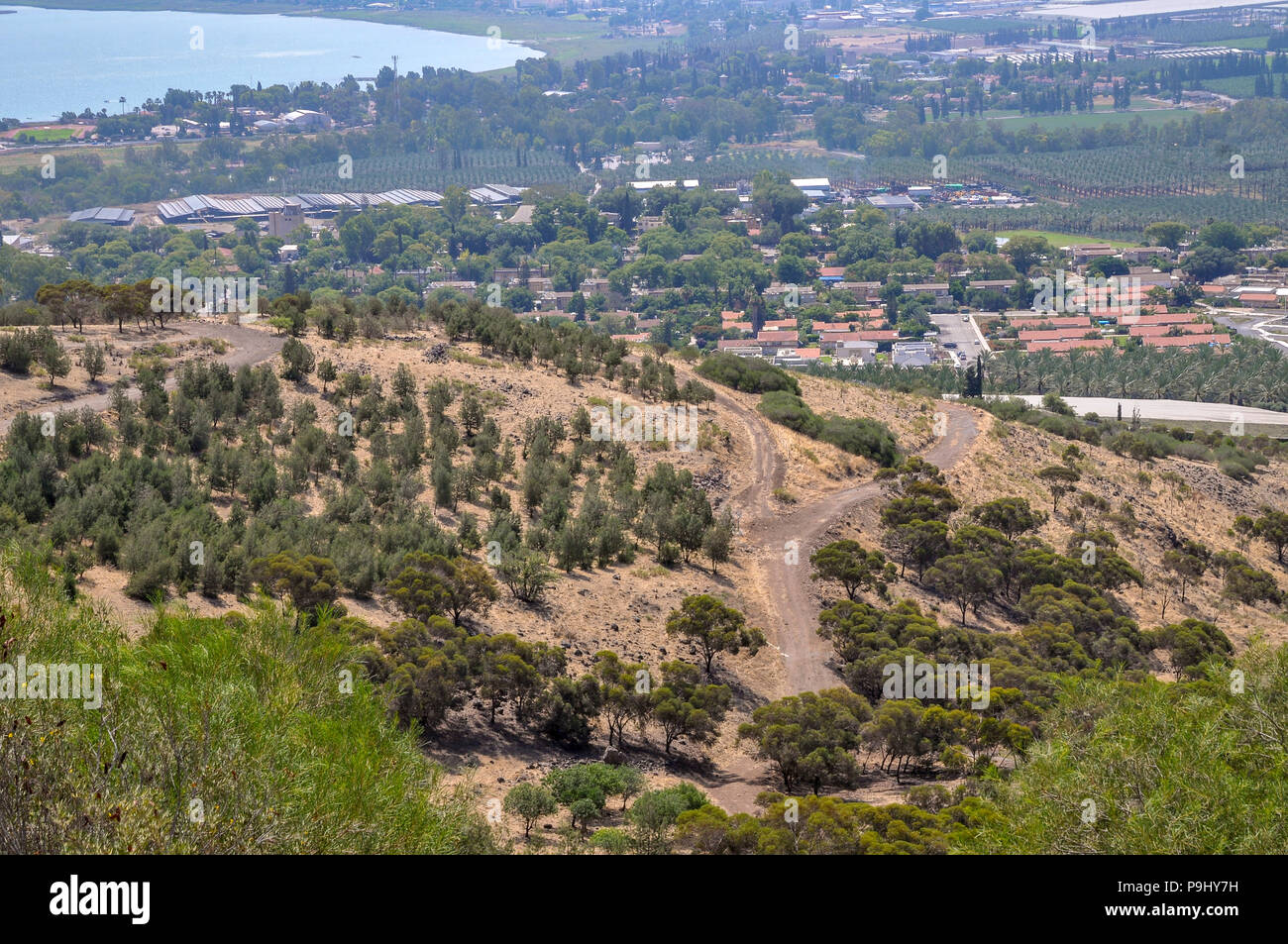 Israel, Lower Galilee, view of the Sea of Galilee from west. Golan ...