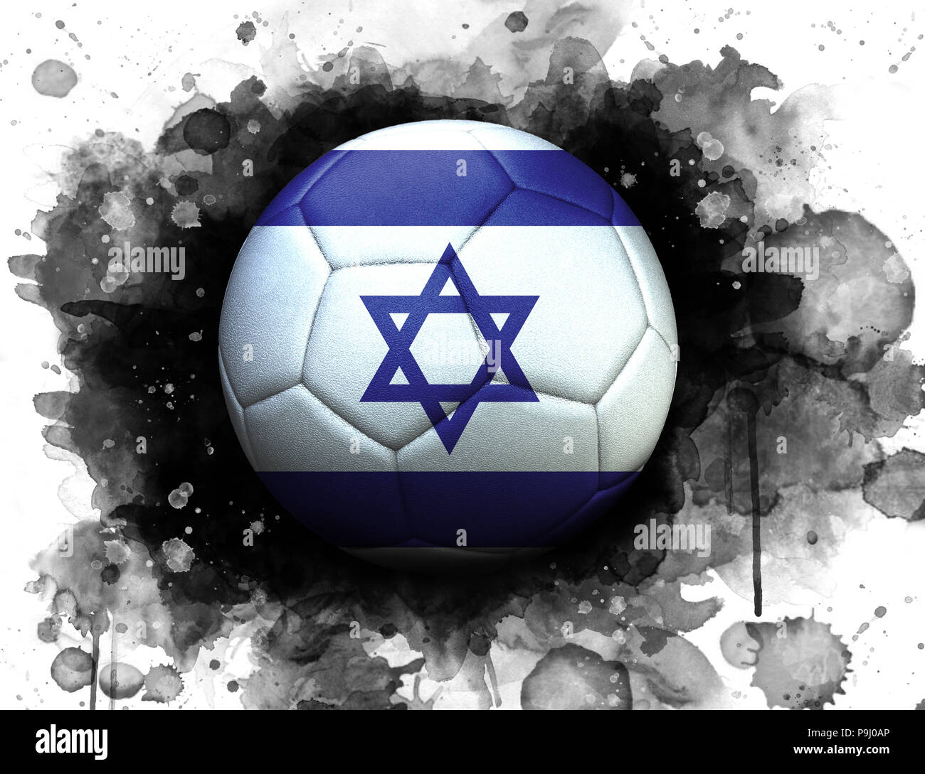Soccer ball with flag of Israel, close up, watercolor effect on white ...