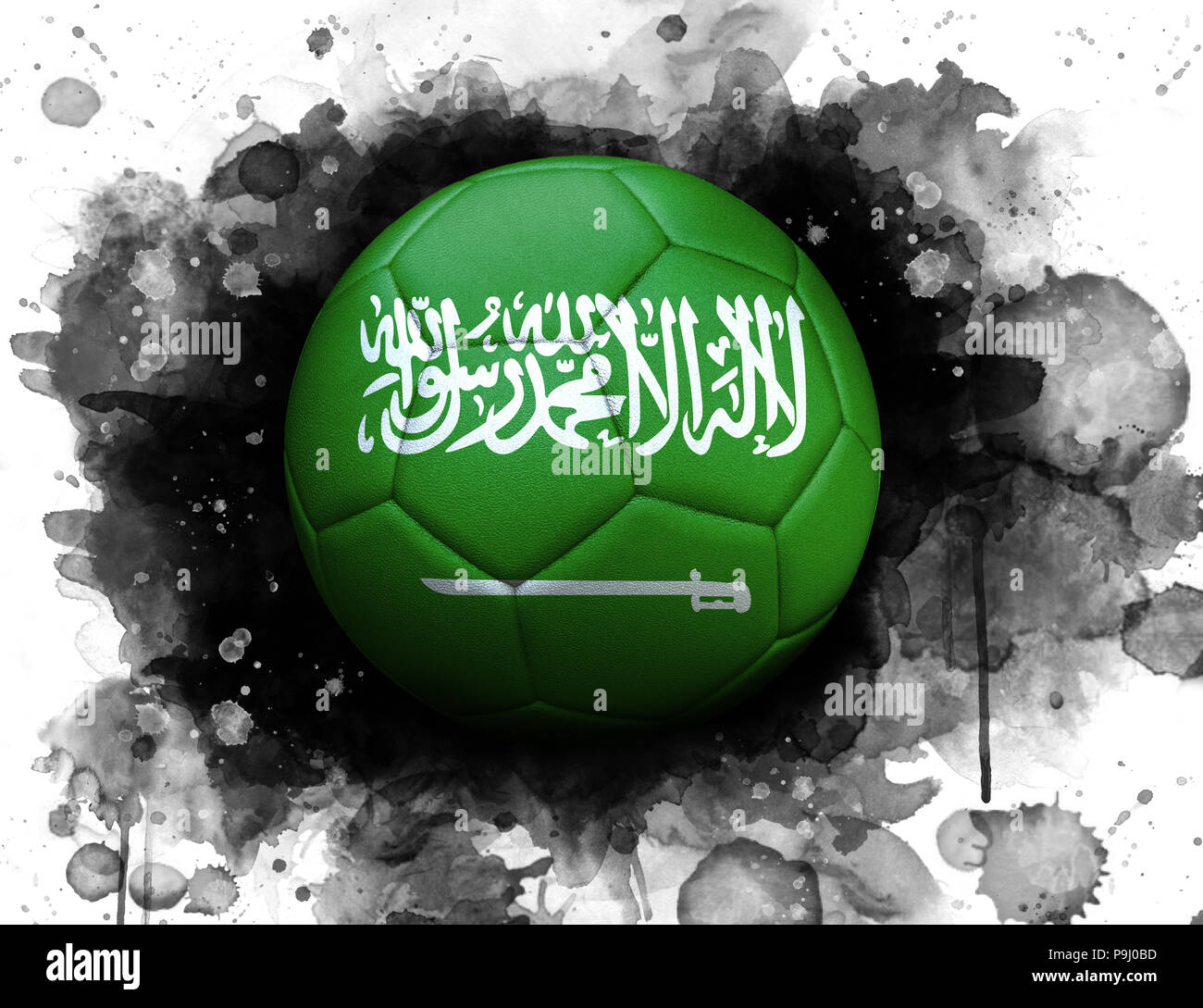 Soccer ball with flag of Saudi Arabia, close up, watercolor effect on ...