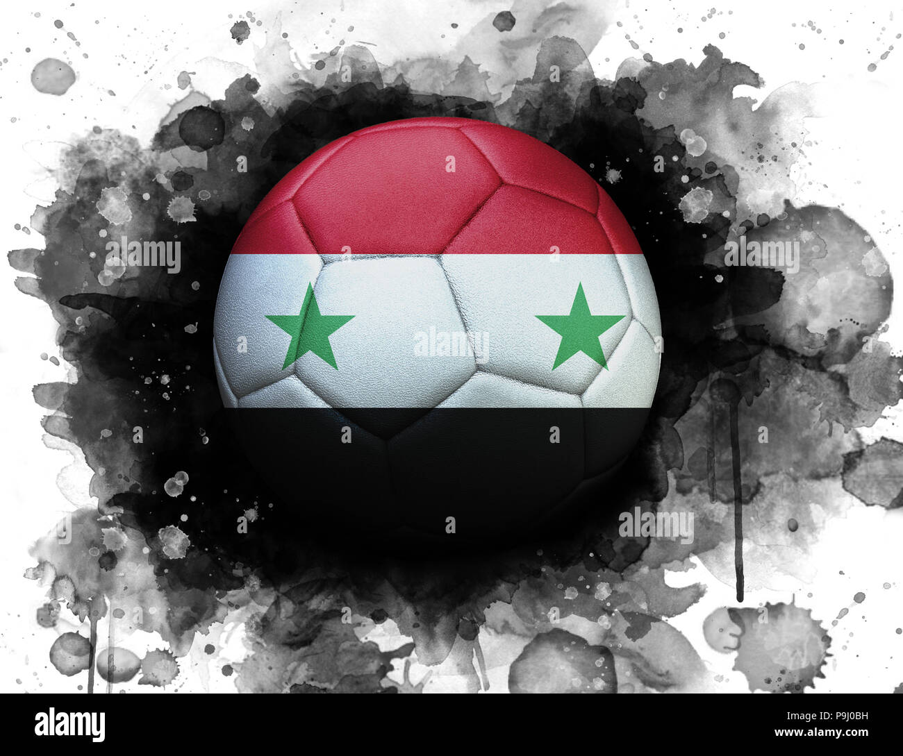 Soccer ball with flag of Syria, close up, watercolor effect on white ...