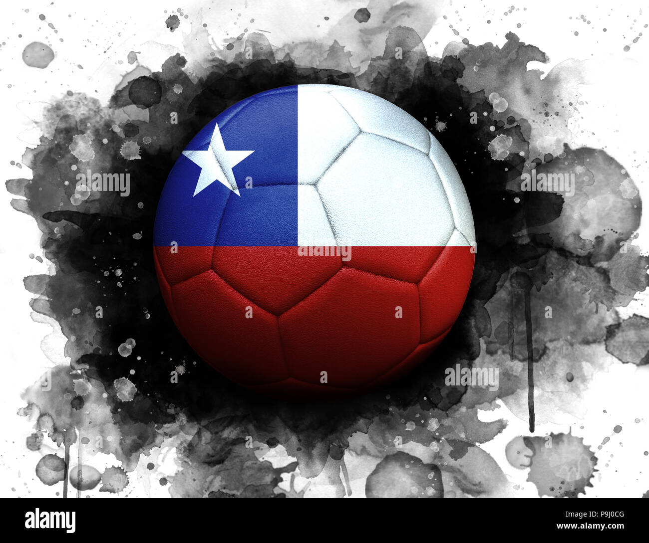 Soccer ball with flag of Chile, close up, watercolor effect on white ...