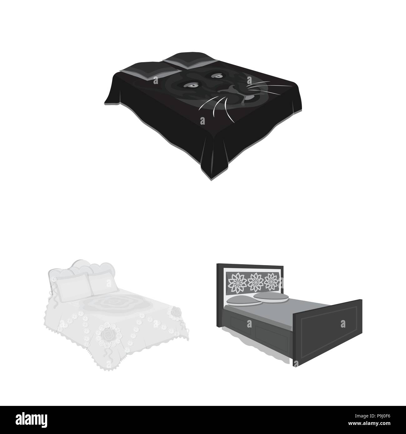 Different beds monochrome icons in set collection for design. Furniture ...