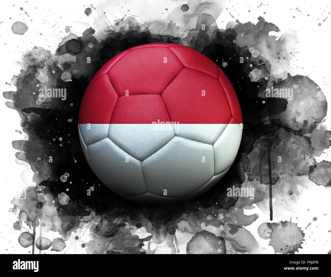 Soccer ball with flag of Indonesia, close up, watercolor effect on ...