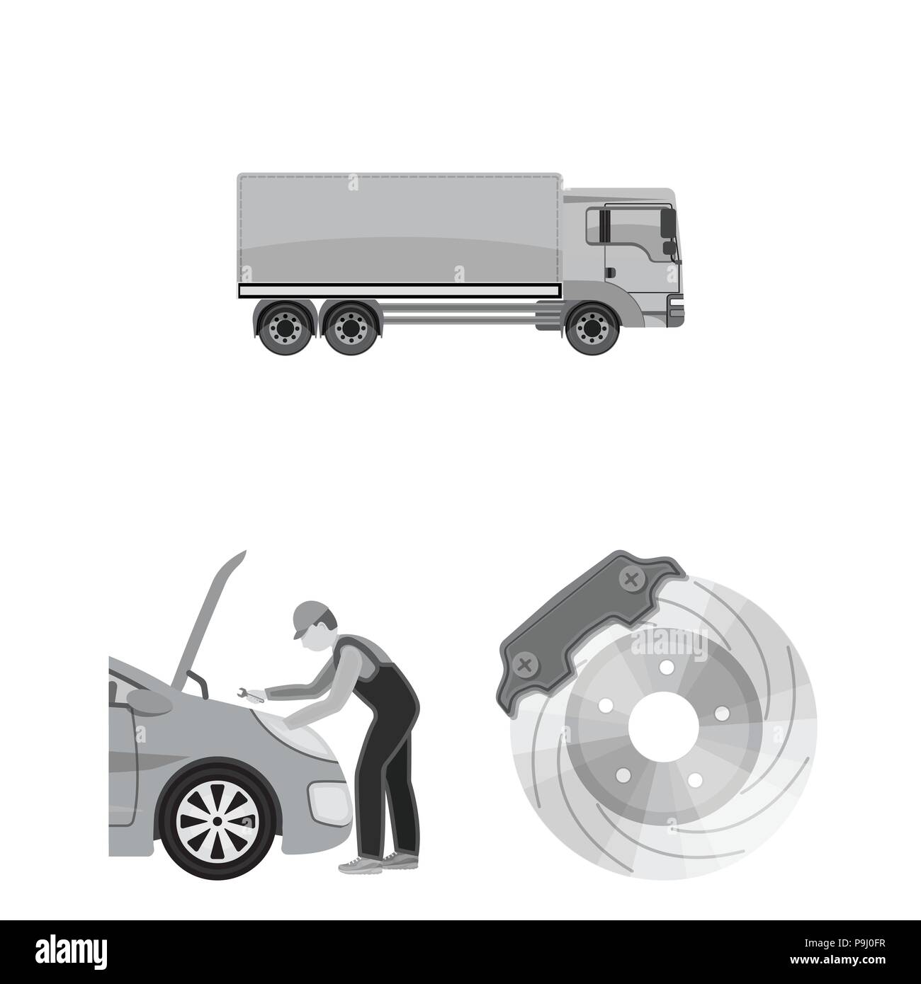 Car, lift, pump and other equipment monochrome icons in set collection ...