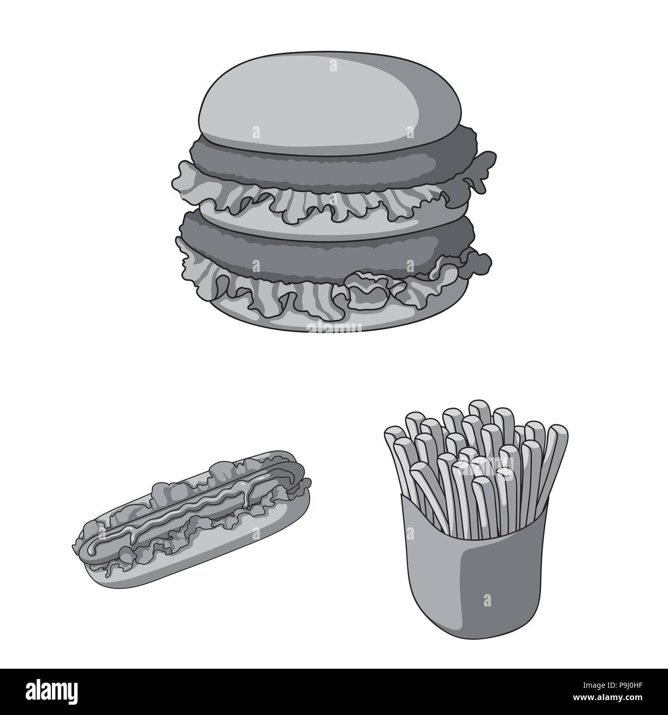 Fast food monochrome icons in set collection for design.Food from semi ...