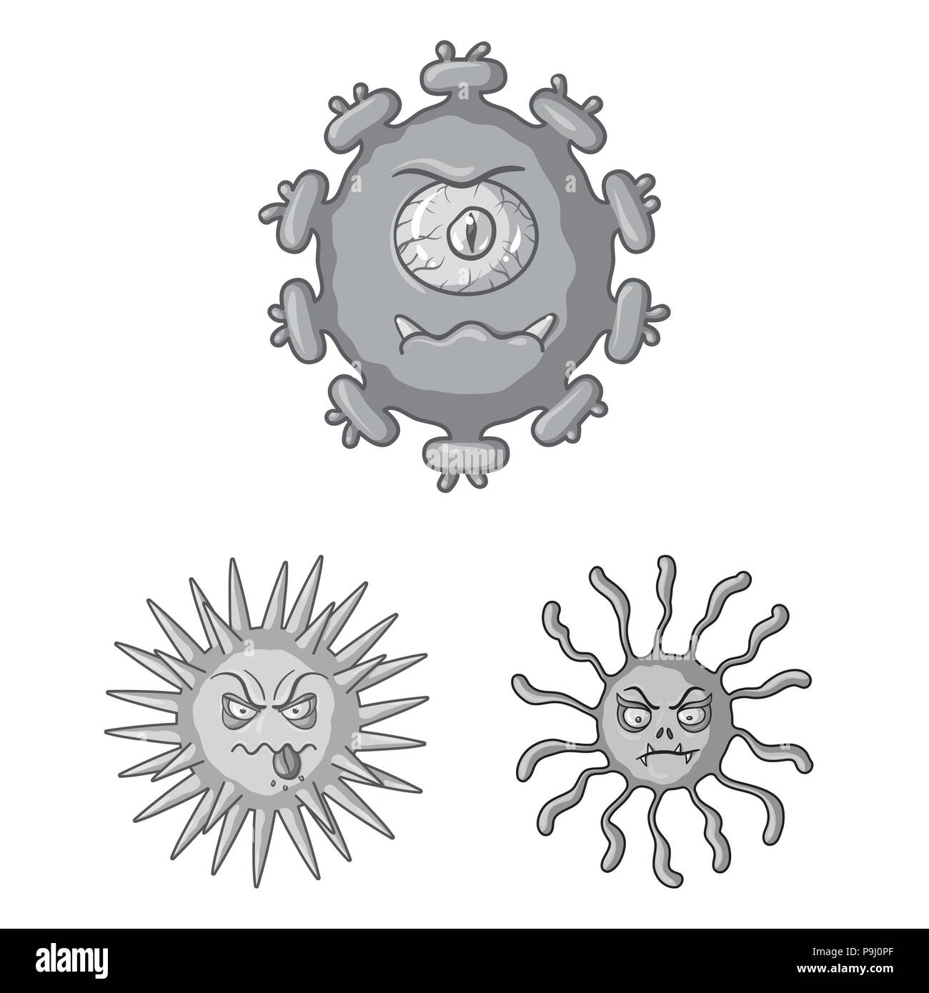 Types of funny microbes cartoon icons in set collection for design ...