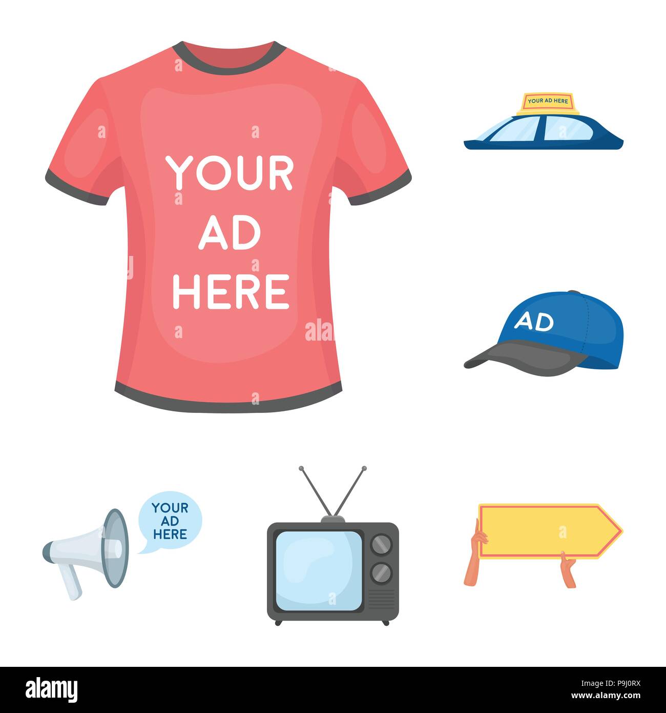 Production of advertising cartoon icons in set collection for design ...