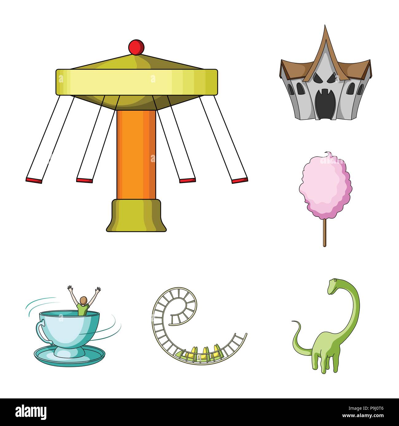 Amusement park cartoon icons in set collection for design. Equipment and attractions vector ...