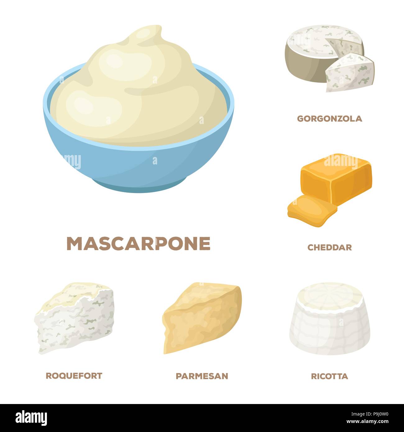 Different kind of cheese cartoon icons in set collection for design ...