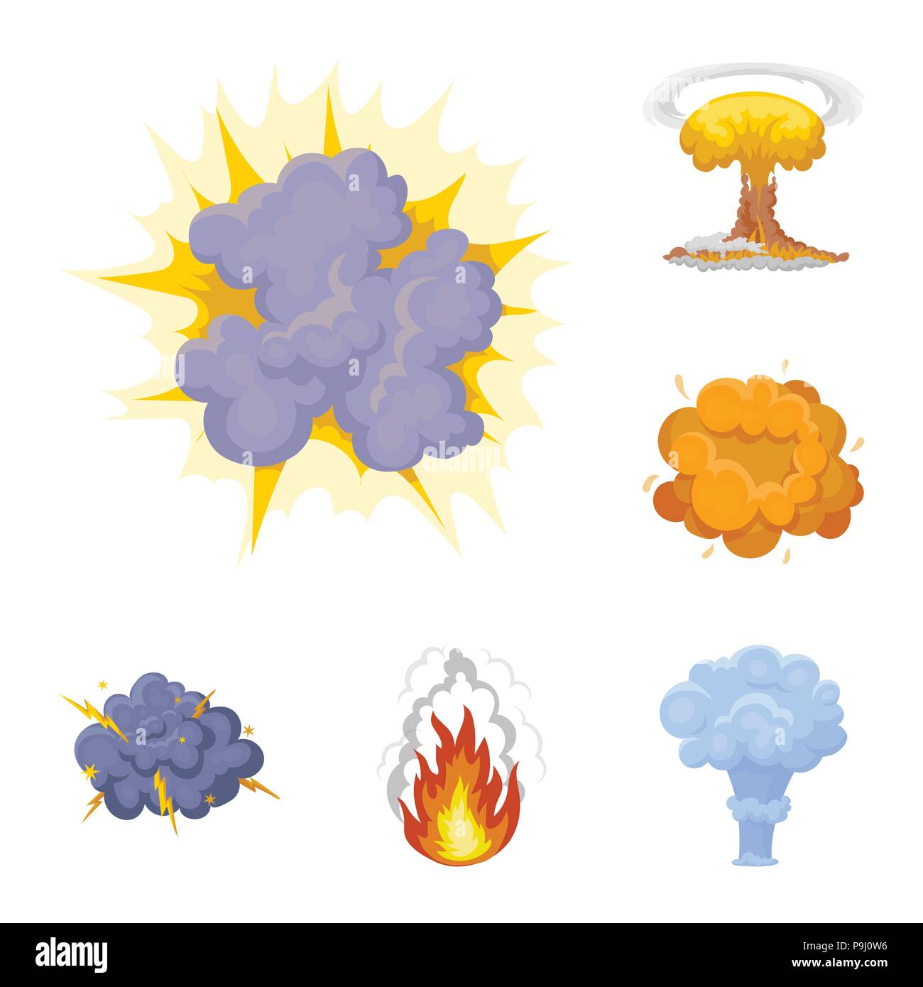 Different explosions cartoon icons in set collection for design.Flash ...
