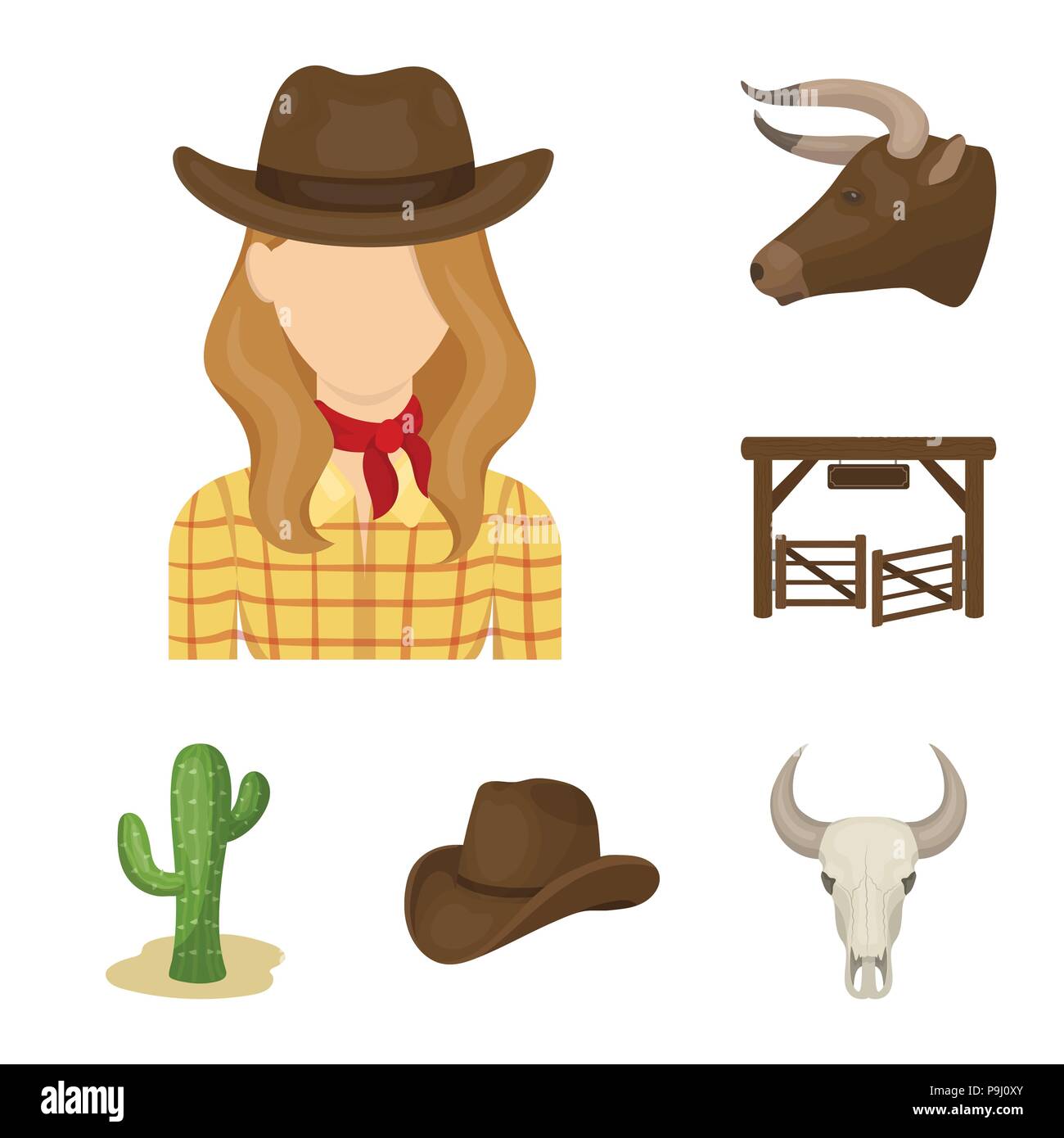 Rodeo, competition cartoon icons in set collection for design. Cowboy ...