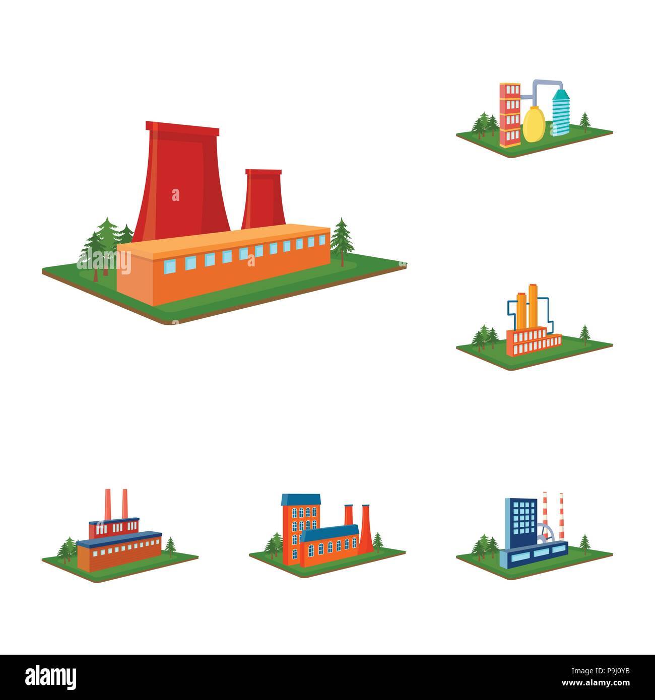 Factory and plant cartoon icons in set collection for design ...