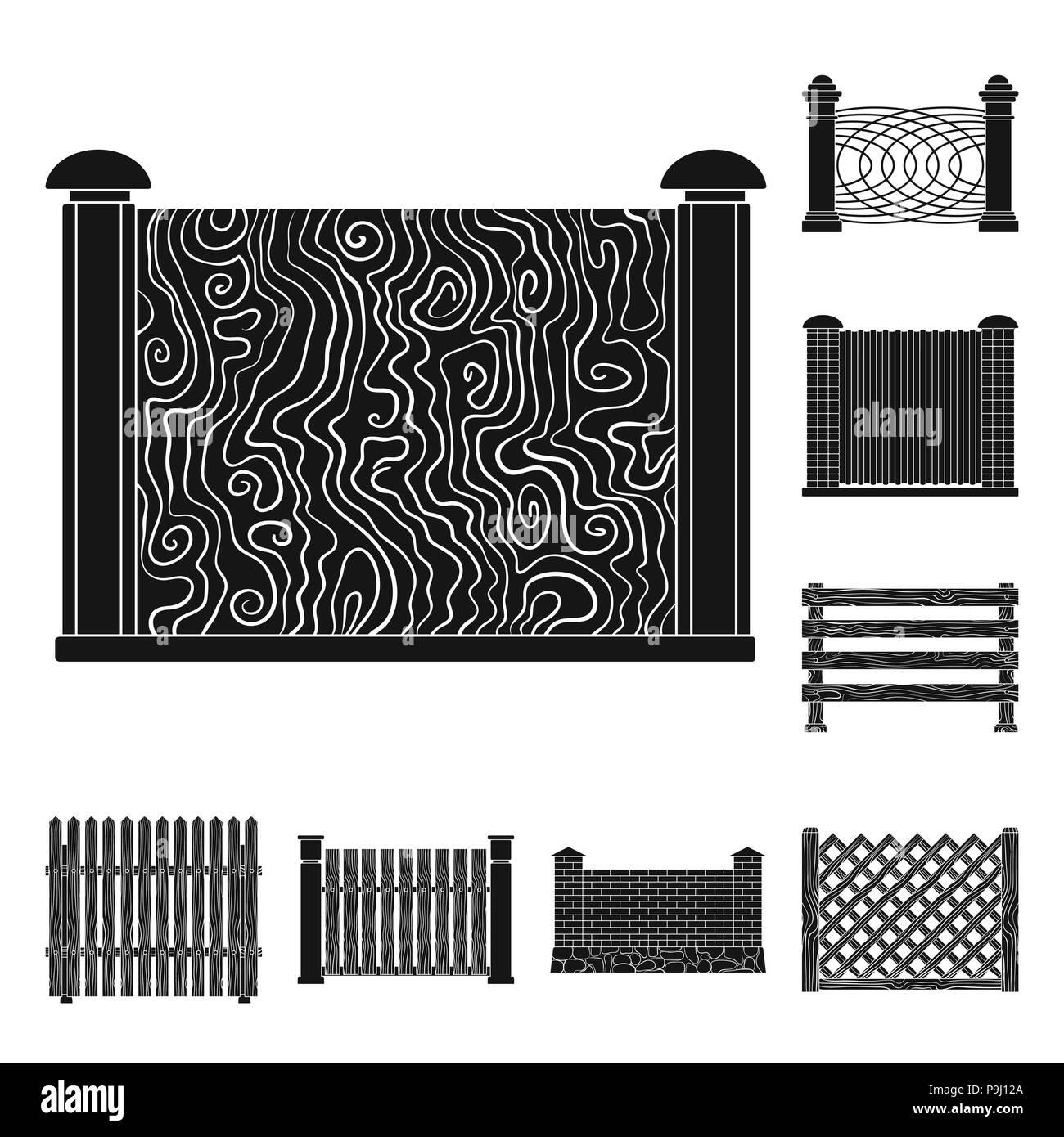 Different fence black icons in set collection for design.Decorative ...