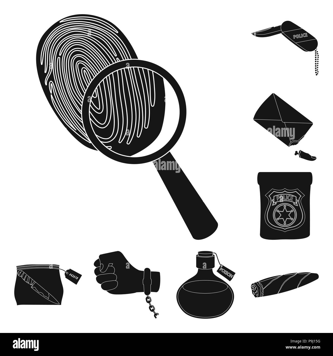 Detective agency black icons in set collection for design. Crime and ...
