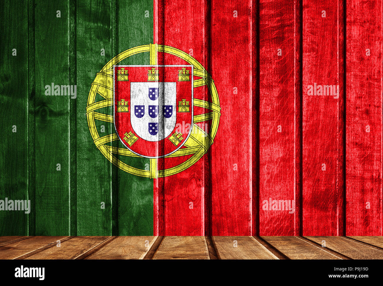 Wooden background with a flag of Portugal. There is a place for your ...