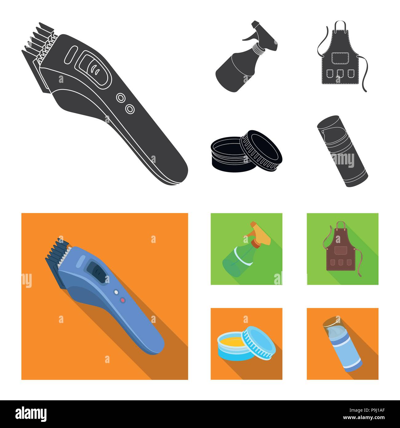 Electric clipper, apron, cream and other accessories for a male ...