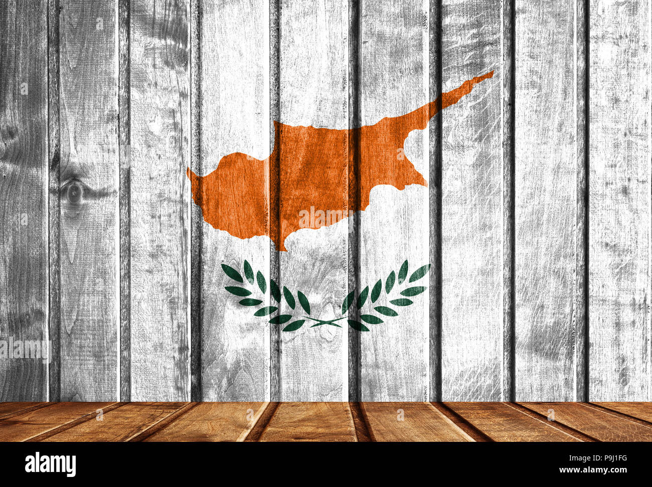 Wooden background with a flag of Cyprus. There is a place for your text ...