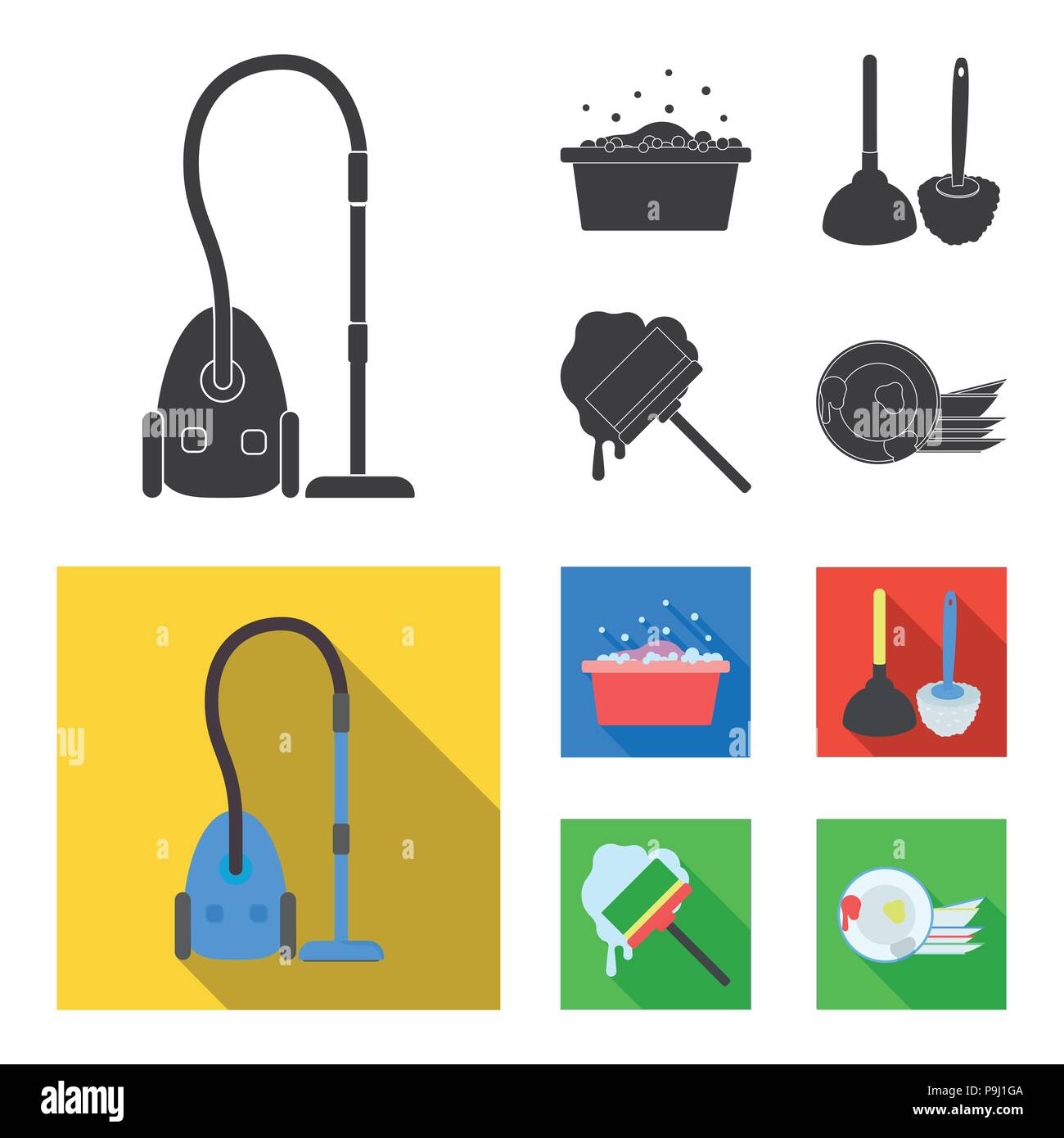 Cleaning and maid black, flat icons in set collection for design ...