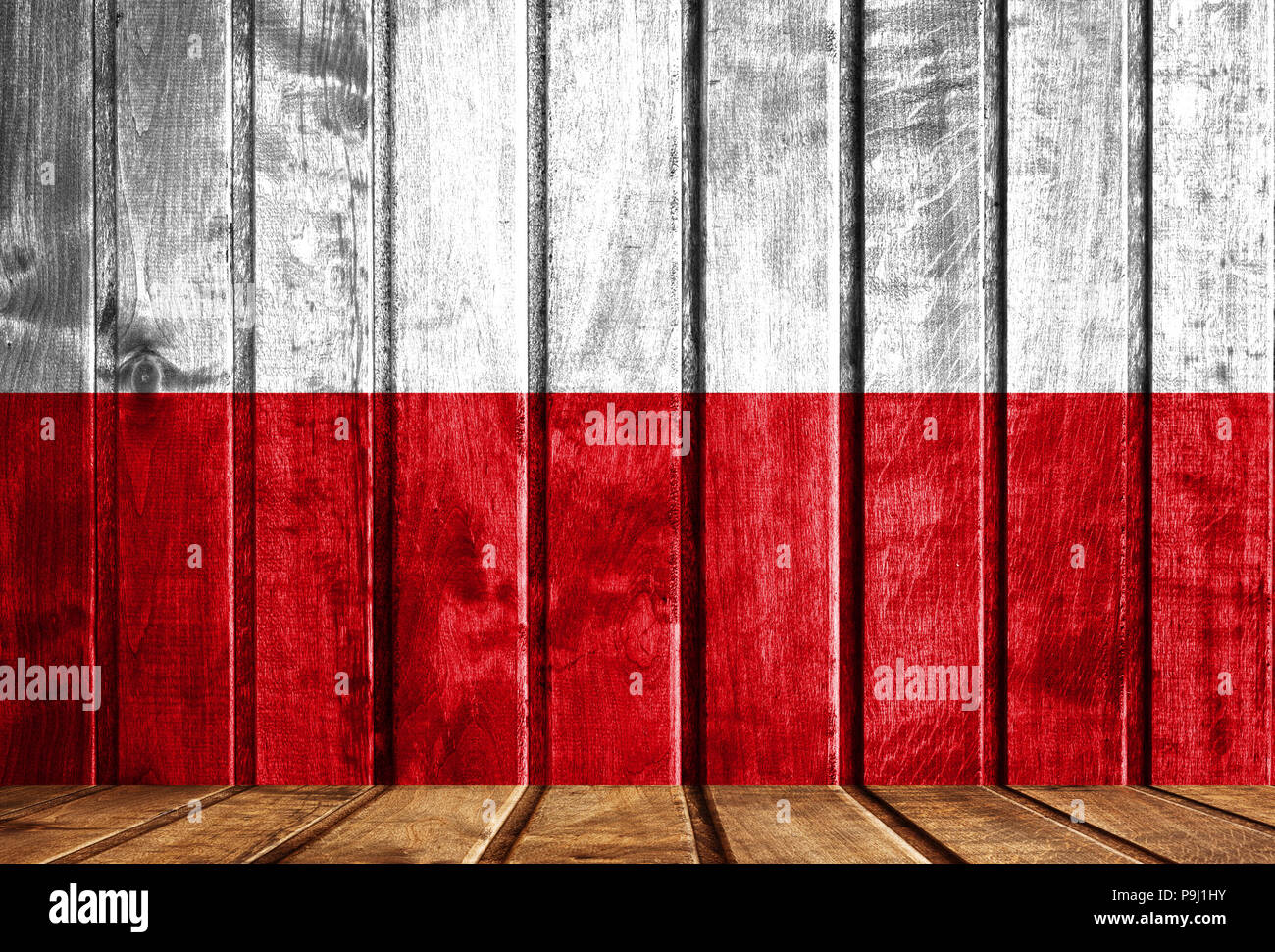 Wooden background with a flag of Poland. There is a place for your text ...