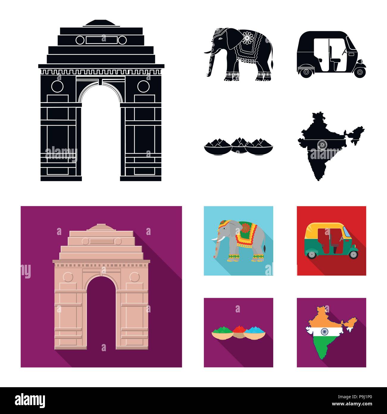 Country India black, flat icons in set collection for design.India and ...