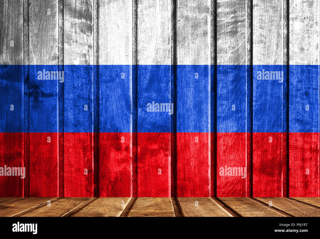 Wooden background with a flag of Russia Stock Photo - Alamy