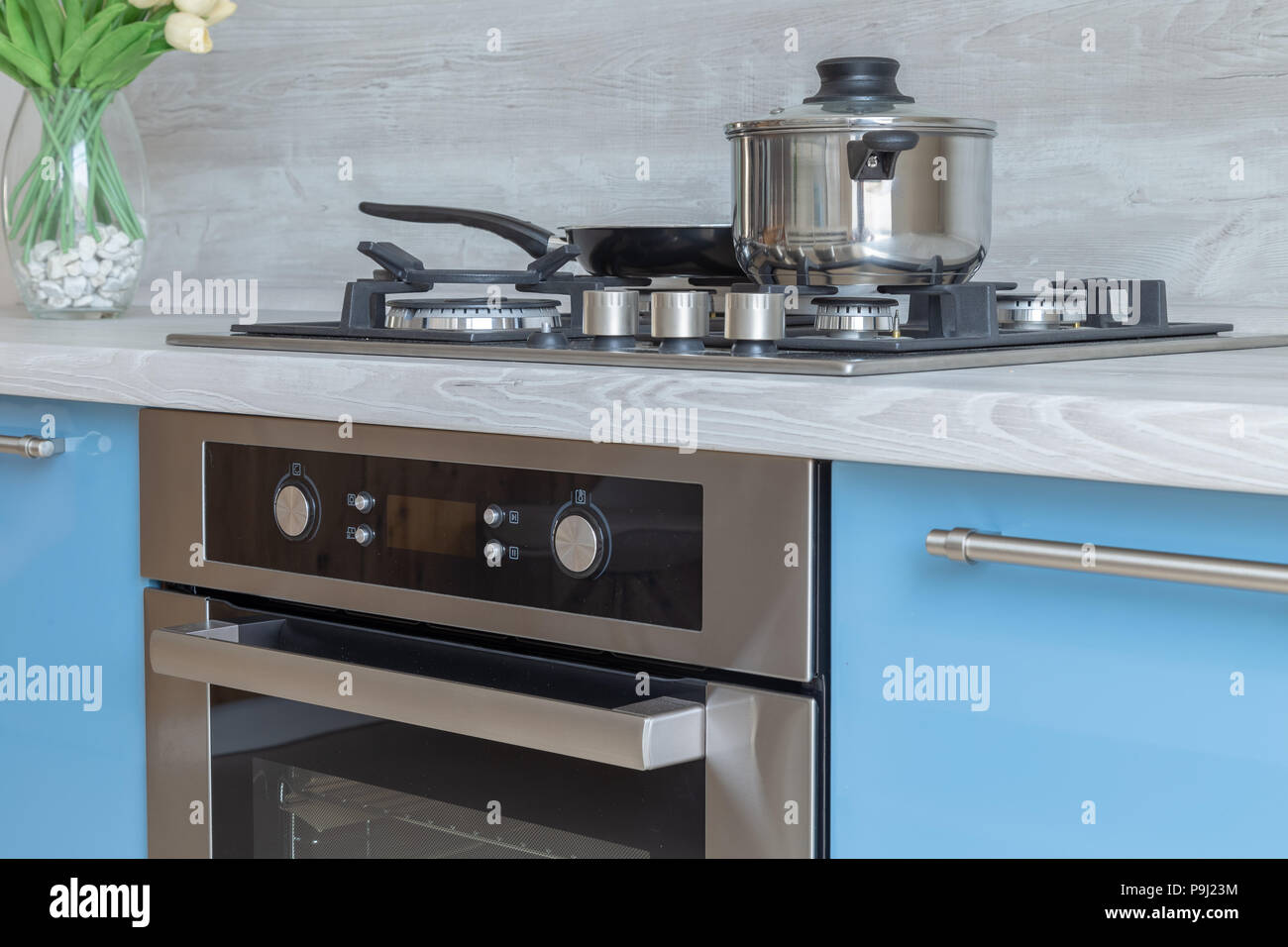 Oven panel close-up, regulators and placard for information Stock Photo ...