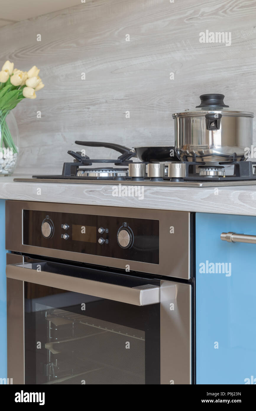 Oven panel close-up, regulators and placard for information Stock Photo ...