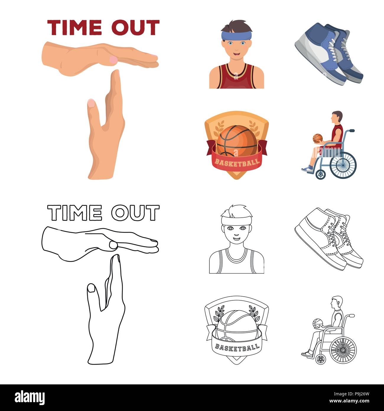 Basketball and attributes cartoon,outline icons in set collection for ...