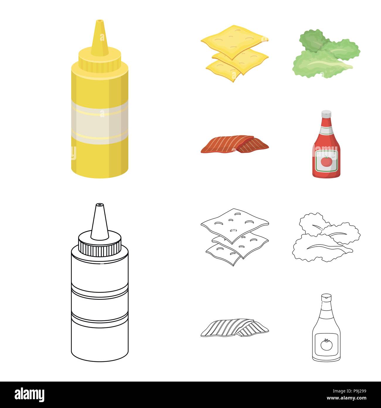 Burger and ingredients cartoon,outline icons in set collection for ...