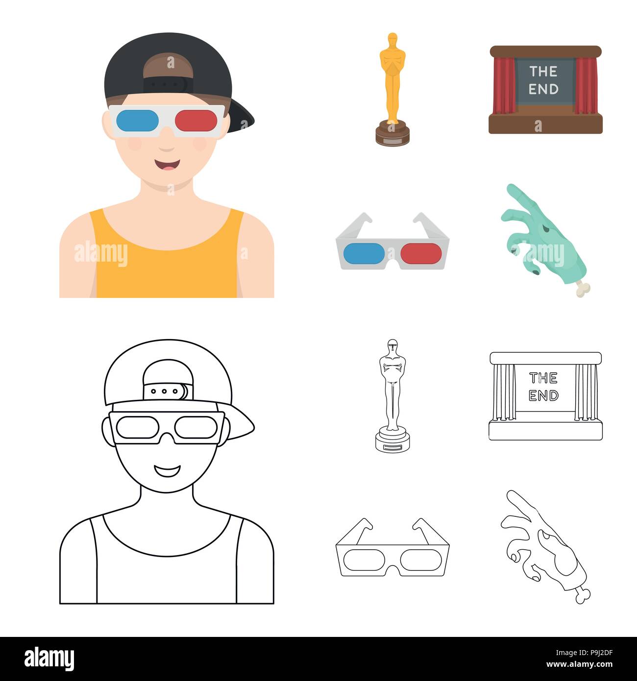 Award Oscar, movie screen, 3D glasses. Films and film set collection ...