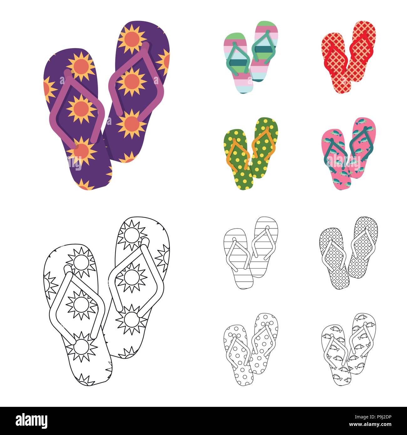 Flip-flops cartoon,outline icons in set collection for design. Beach ...
