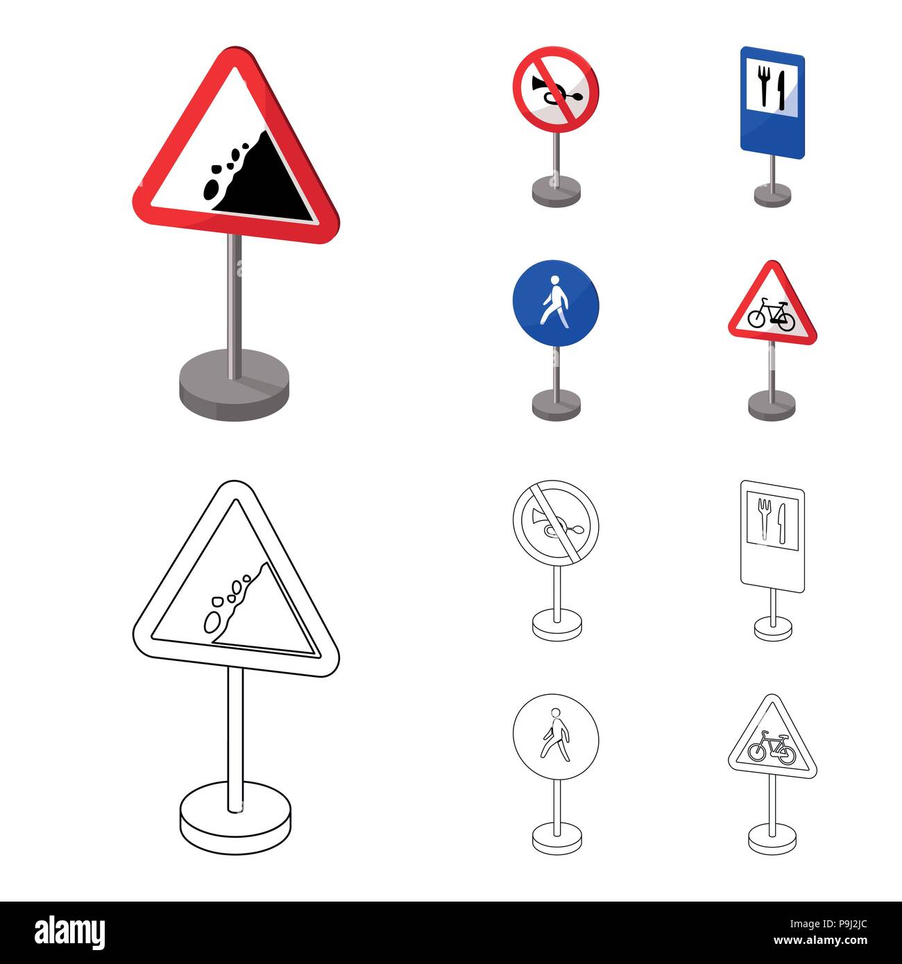 Different types of road signs cartoon,outline icons in set collection ...