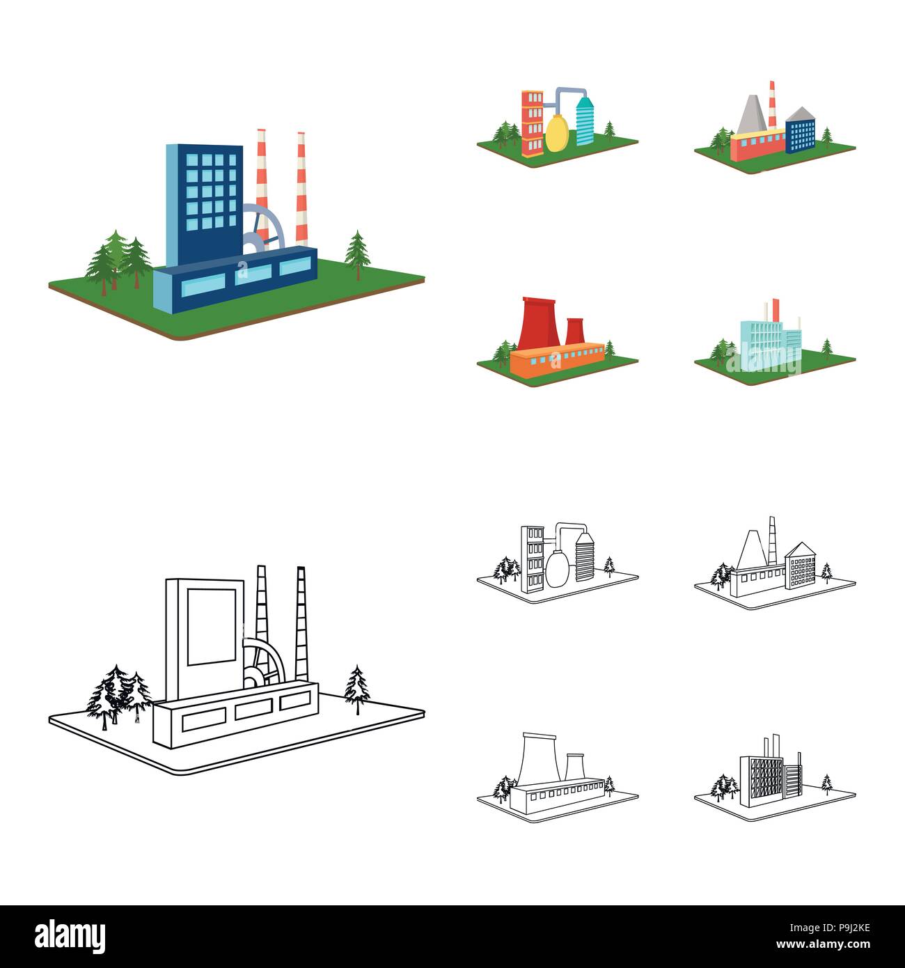 Processing factory,metallurgical plant. Factory and industry set ...