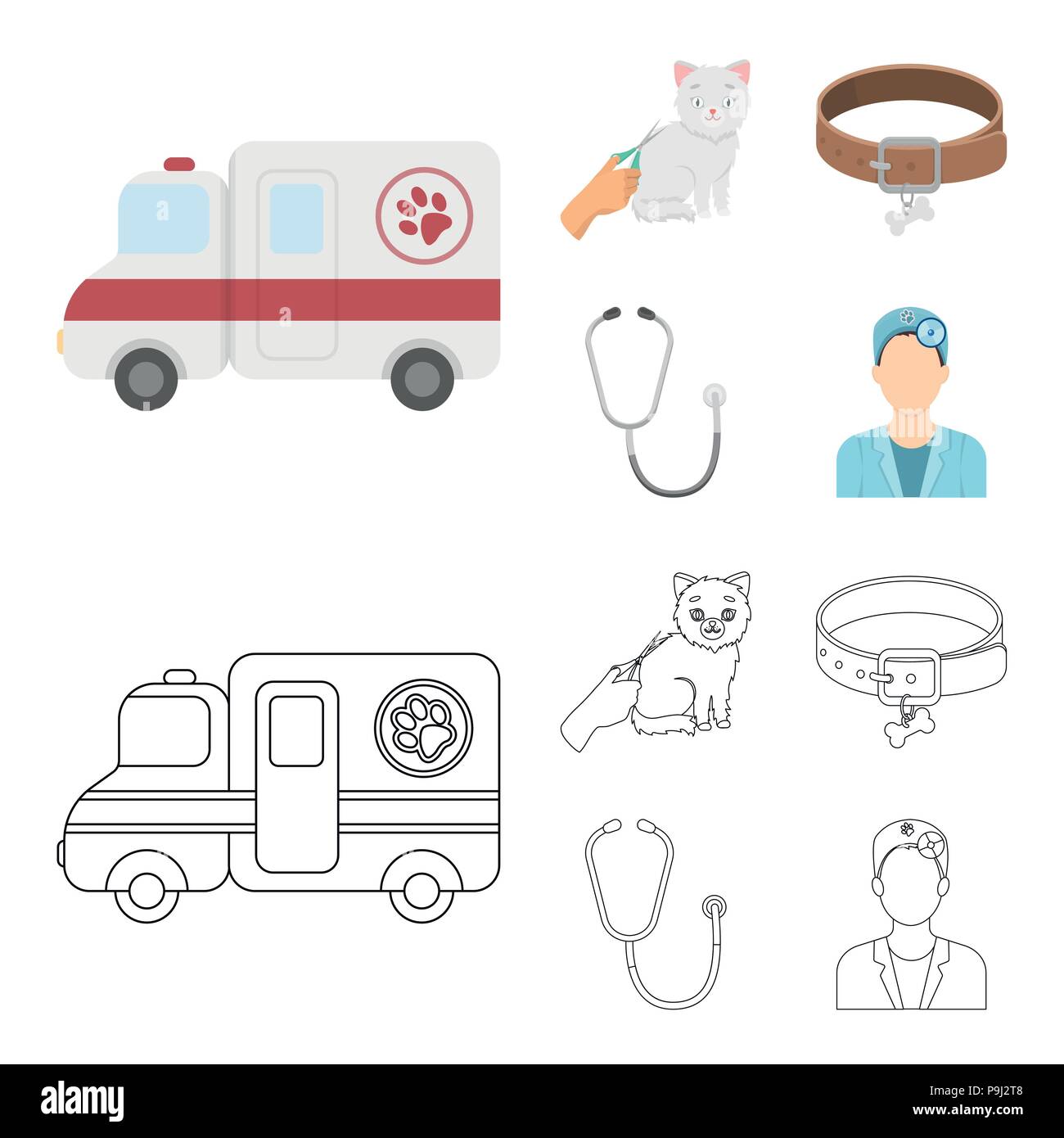 Collar, bone, cat, haircut .Vet Clinic set collection icons in cartoon ...