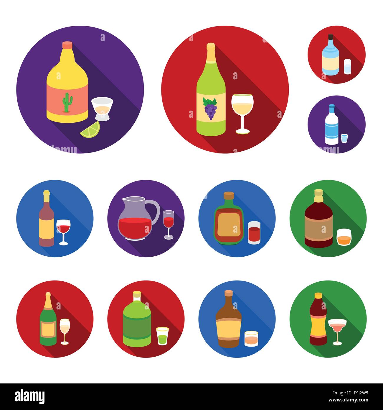 Types of alcohol flat icons in set collection for design. Alcohol in ...