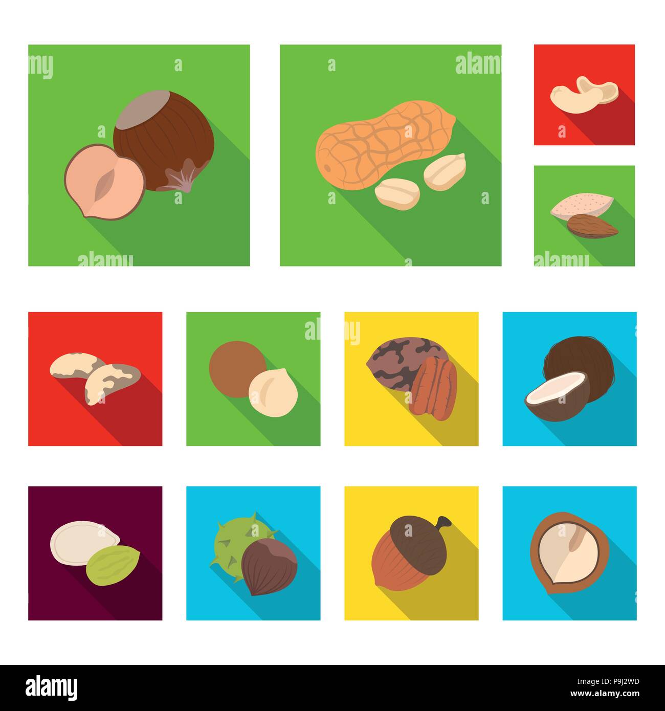 Different kinds of nuts flat icons in set collection for design.Nut ...