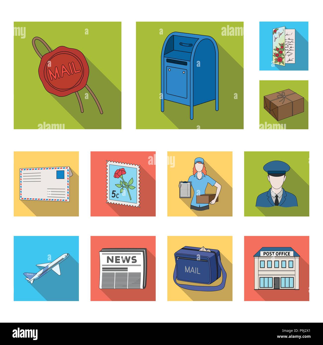 Mail and postman flat icons in set collection for design. Mail and ...